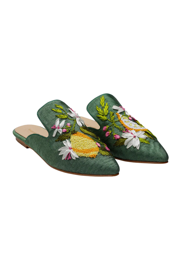 Citrus Blossom Hand-embroidery Flat Mules – SIMPLE AS IS